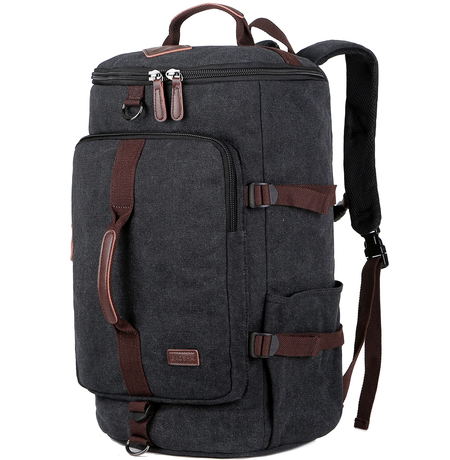 BAOSHA Canvas Weekender Travel Duffel Backpack Hybrid Hiking Rucksack Laptop Backpack for Outdoor Sports Gym HB-26(Grey)