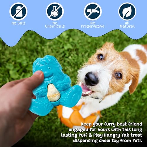 Yeti Puff and Play Dog Toy - Dog Chew Holder - Fun Stimulating Chew Toy for Teething, Behavior Training for Light to Moderate Chewers - Interactive Nuggets Treats Dispenser Puzzle - Yeti Blue