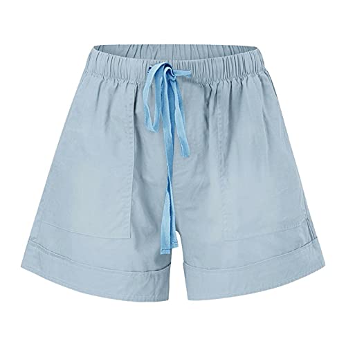 Crop Tops Short Sleeve for Women Elastic Womens Drawstring Casual Comfy Waist Pocketed Pants Splice Shorts Loose Pants