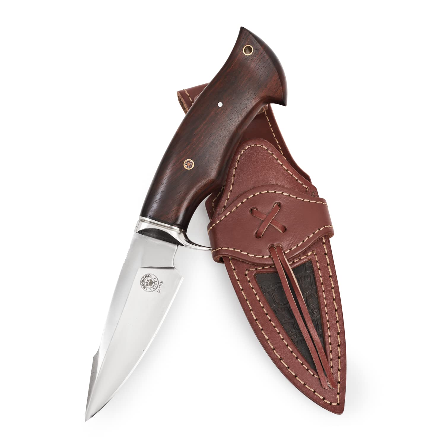 BIGCAT ROAR Handmade Damascus Hunting Knife - Bushcraft Fixed Blade Hunting Knife with Sheath and Walnut Wood Handle - 10″ EDC Skinning Knife - Wolverine Hunter