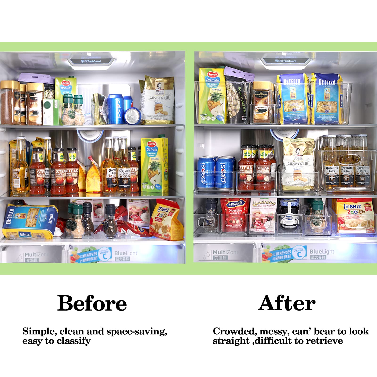 Clear Fridge Organizer Bins Set - 10 Piece Plastic Refrigerator Organizers and Storage Bins, Clear Freezer Storage Bins, Fridge Organization Bins, Snack Organizer Fridge Bins with Handle for Freezer