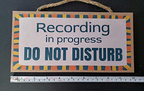 Brixta Studio Recording in Progress Do Not Disturb Door Sign for Musicians Podcasters Videographers - Hanging Wooden Plaque - 10 x 5 Inches