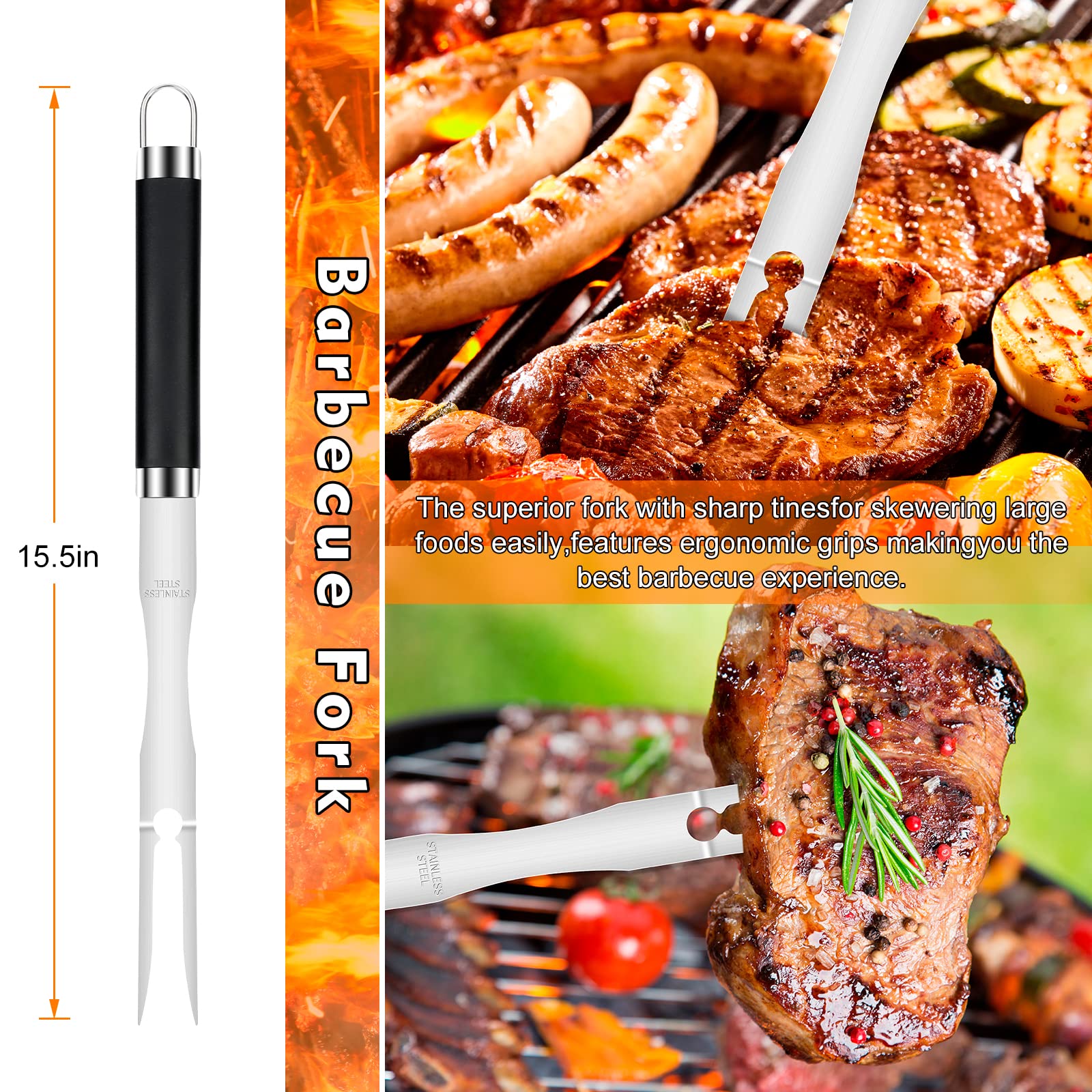 BBQ Tools Grill Tools Set, Stainless Grill Kit Grilling Set - Heavy Duty Premium BBQ Accessories with Portable Bag, with Spatula, Fork, Brush & BBQ Tongs- Perfect Grill Gifts for Men