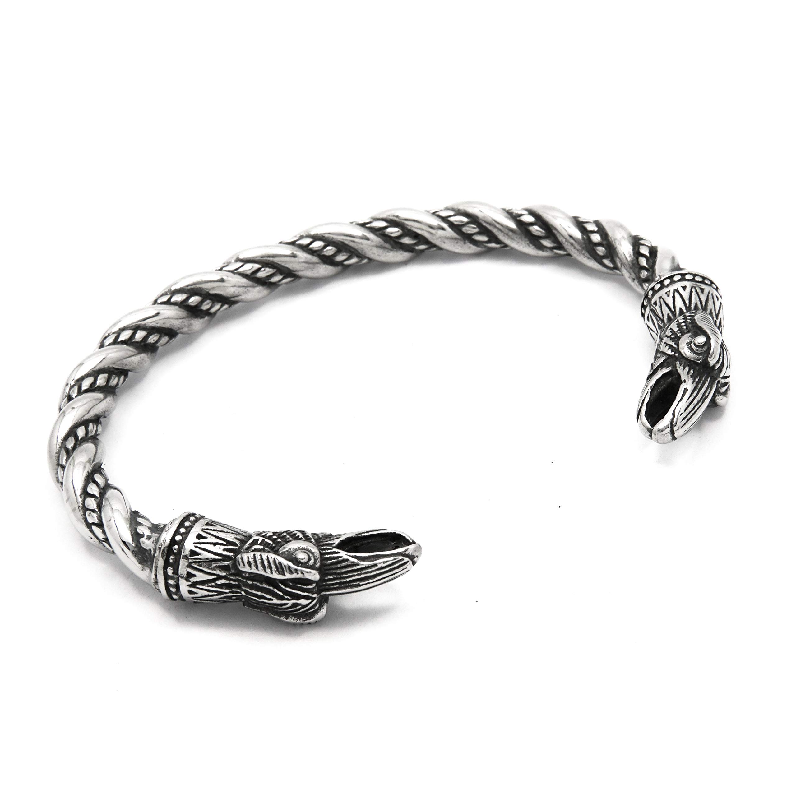 BAVIPOWER Odin Raven Head Twisted Bangle Cuff Stainless Steel Ancient Authentic Scandinavian Accessory