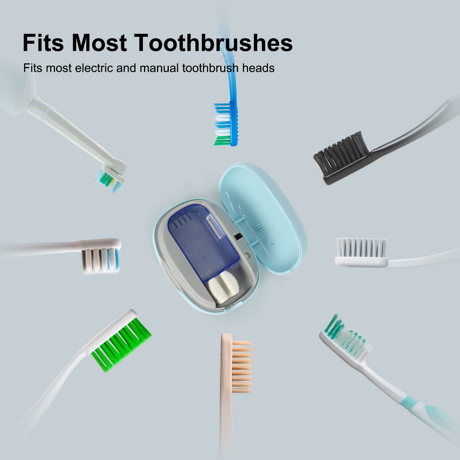ELMWAY Toothbrush Holder, Toothbrush Cleaner Case, Portable USB Charging Toothbrush Cover with U V-C Light, Travel Toothbrush Holder