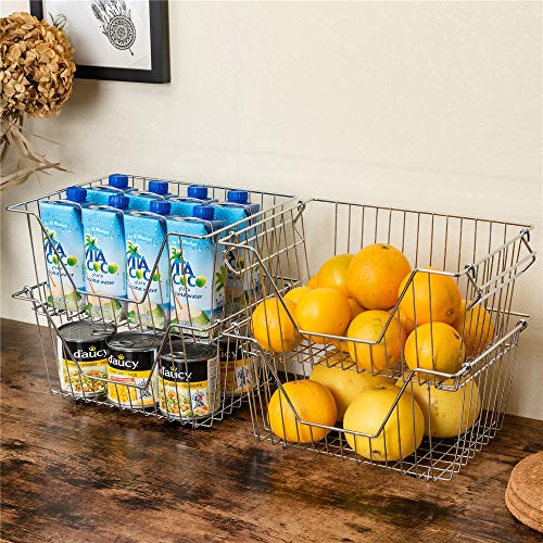 blitzlabs Stackable Wire Organizing Basket Storage Baskets Cabinet Organizer Sturdy Metal Wire Pantry Freezer Bin for Home Bathroom Kitchen Organization 3 pack