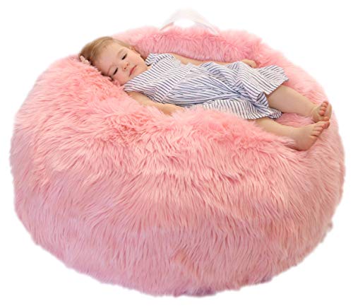 Fluffy Stuffs | Super Soft Furry Stuffed Animal Storage Bean Bag Chair Cover for Kids | Premium Plush Fur | Canvas Handle | Make Bedroom Clutter Comfortable and Fun for Children | Machine Washable