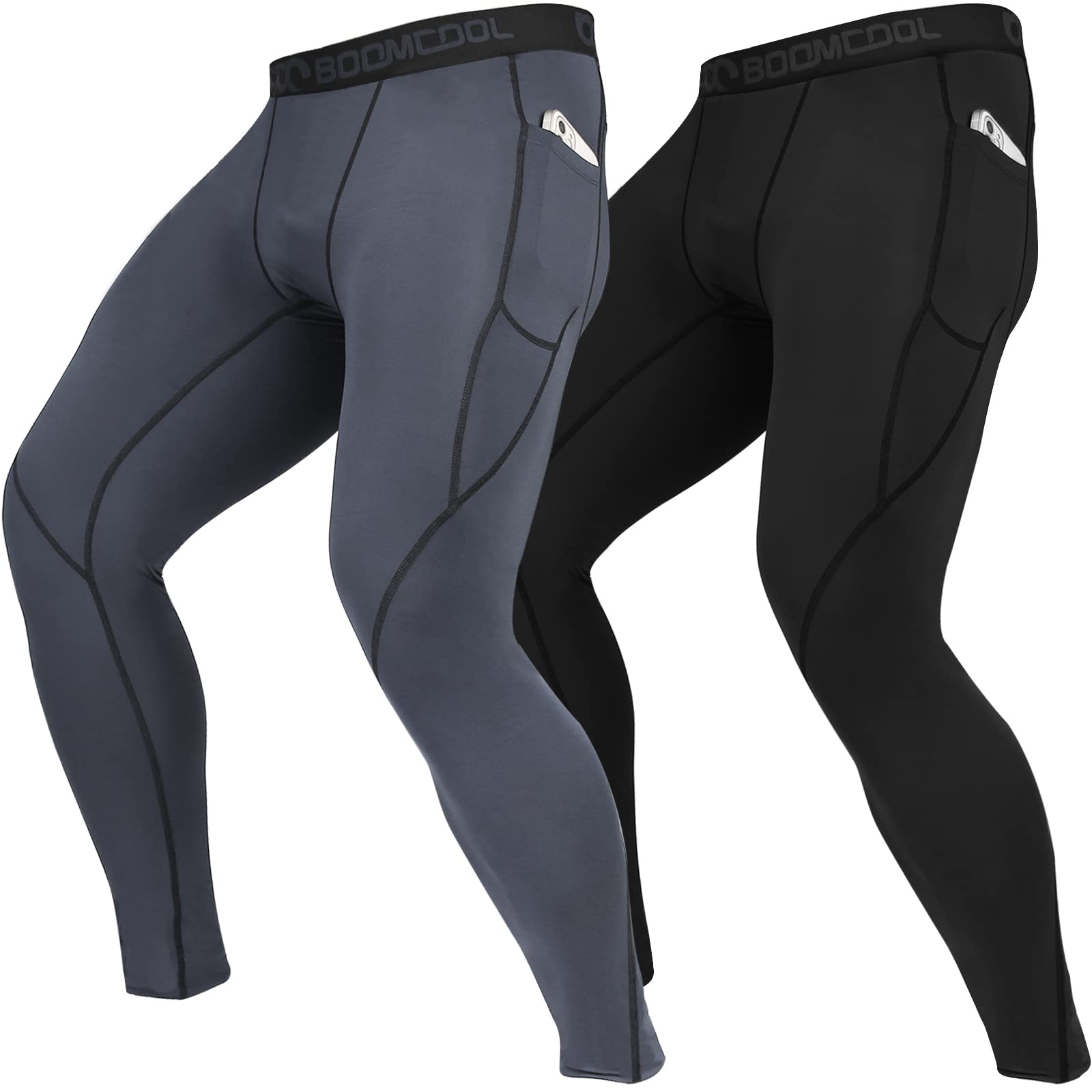 BOOMCOOL Men's Compression Pants with Pockets, Men's Running Tights Leggings Workout Dry Baselayer Gym Athletic Yoga Pants