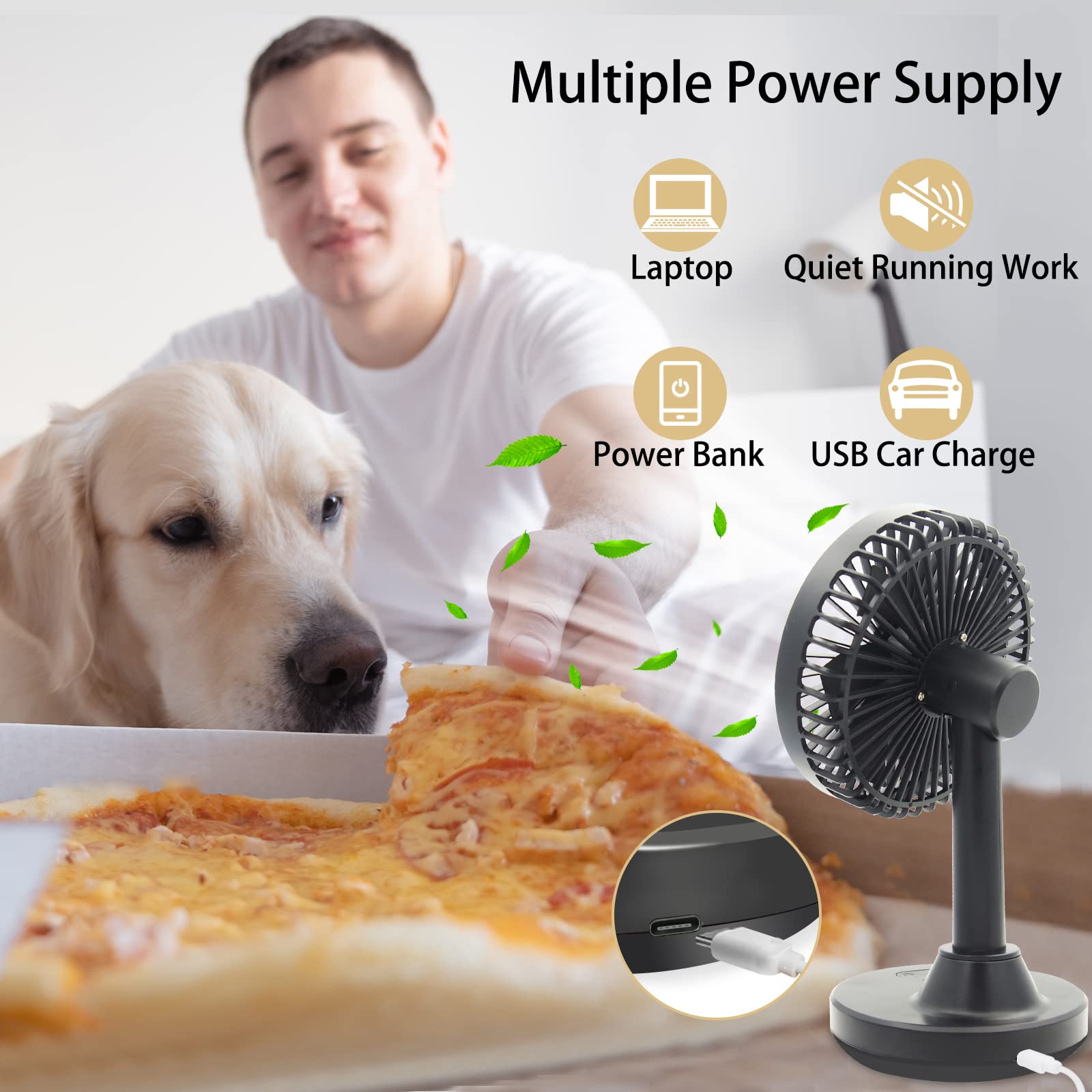 USB Desk Fan,Small Table Fan Oscillating Fan Head Rotating Adjustment Portable Mini Personal Fan 3 Speeds Strong Wind Quiet Desktop Table Cooling Fan for Home Office Table Dorm Outdoor Camping Travel