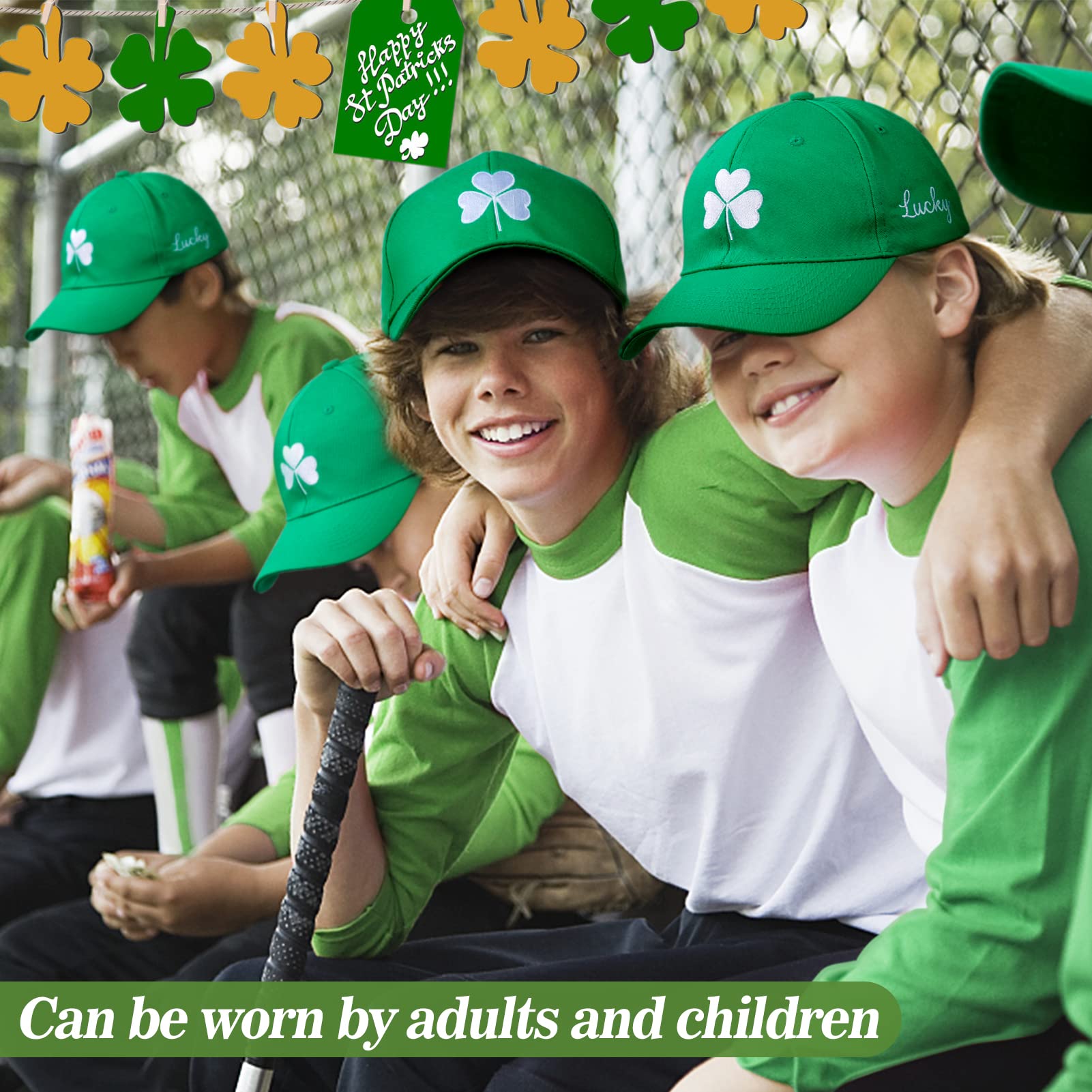 Biggun St. Patrick's Day Hat - Adjustable Cotton Lucky Baseball Cap with Embroidery White Shamrock, Green Caps Accessories for Men Women Adults Children