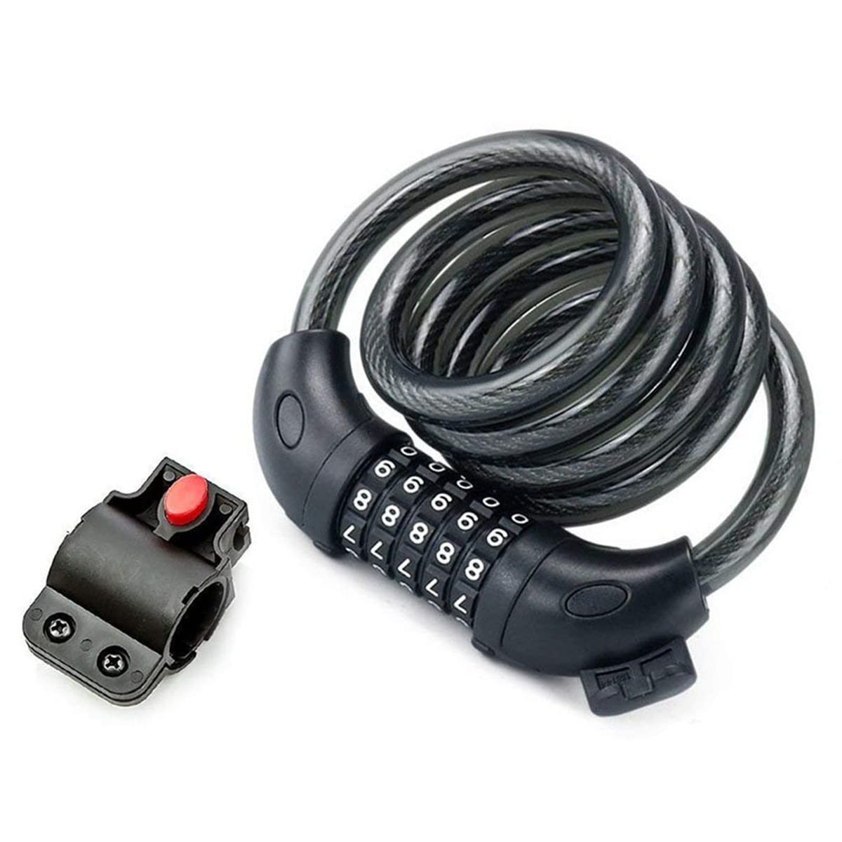 Bike Lock Cable, High Security 5 Digit Resettable Combination Coiling Bike Cable Lock (Black)
