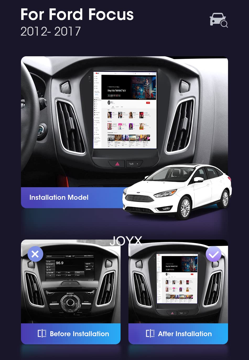 BXLIYER Android 12 IPS Car Stereo for Ford Focus (2012-2017) - Built-in Wireless CarPlay + Android Auto - 2G+32G - Rear Camera Free - 9.7 Inch 2 Din - Steering Wheel DAB Fast-Boot WiFi DSP BT