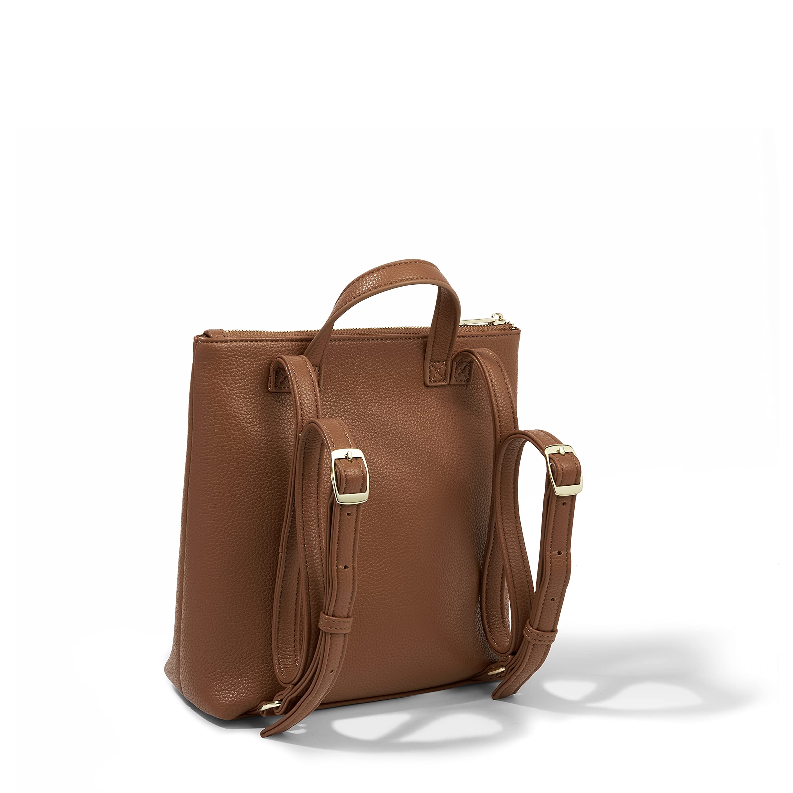 KATIE LOXTON Brooke Square Womens Mini Vegan Leather Zippered Top Handle Backpack Cognac