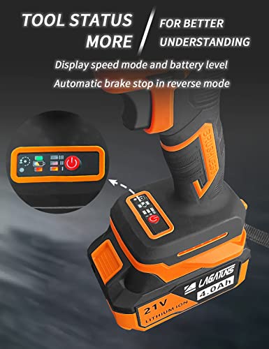 Cordless Impact Wrench,450NM(332ft·lbs) High Torque ,Brushless Motor,1/2 inch impact gun with a 4.0Ah Li-Ion Battery, Suitable for family cars…