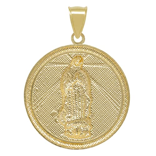 BAYAM 1.5" Virgin Mary Medallion Charm Pendant Real SOLID 10K Yellow White Gold