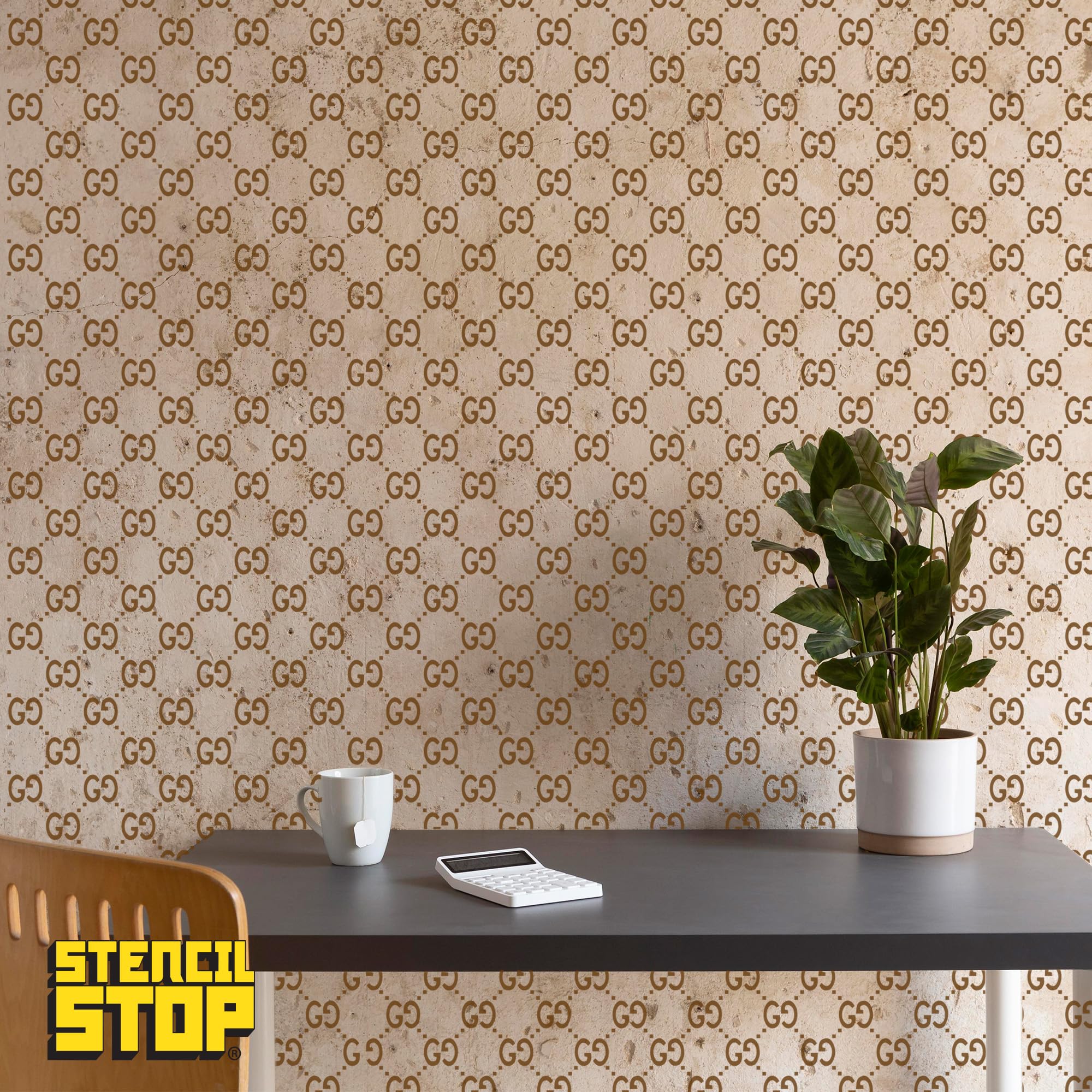 GG Pattern Stencil - Seamless Repeating Design for DIY, Walls, Decor - Durable 14 Mil Mylar Plastic (12 x 12 inches)
