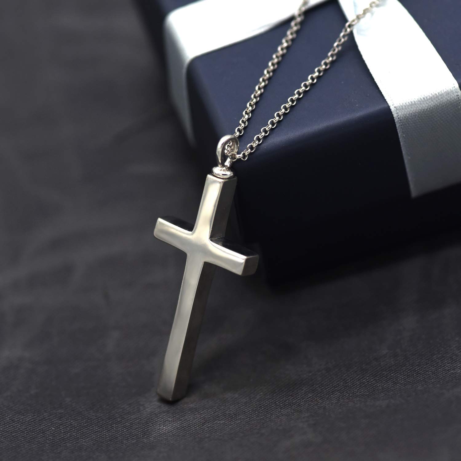 BEILIN 925 Sterling Silver Cremation Jewelry Cross Urn Pendant Memorial Cross Urn Necklace for Ashes
