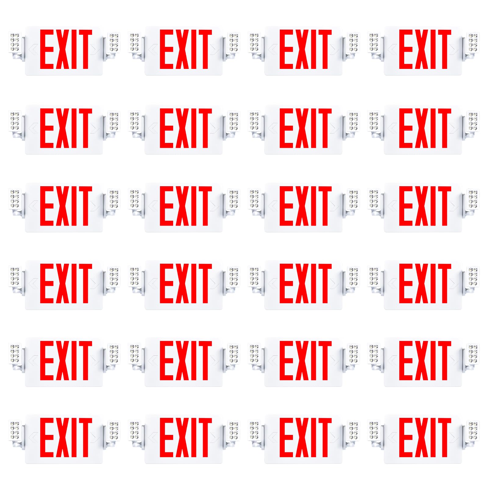 Sunco 24 Pack Red Exit Signs With Emergency Lights, Two Adjustable LED Lights, 94V-0 Fire Resistant, Backup Battery, 120-277V, Wall Or Ceiling Mount, Commercial Grade Double Sided UL