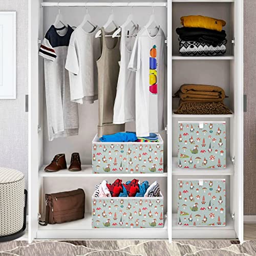 Wudan Fairytale Gnome Dwarf Elf Doodle Storage Basket Bin Foldable Storage Box Hamper Dog Toy Bin for Pillows Nursery Home Closet Organizing Deco