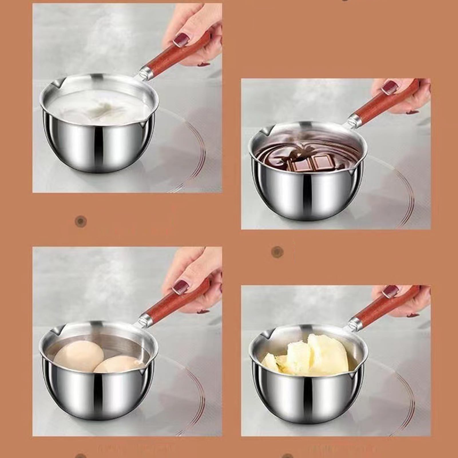 Mini Butter Warmer Pot, 300ml Premium Stainless Steel Design Oil Warmer Pan for Frying Drizzling and Pouring