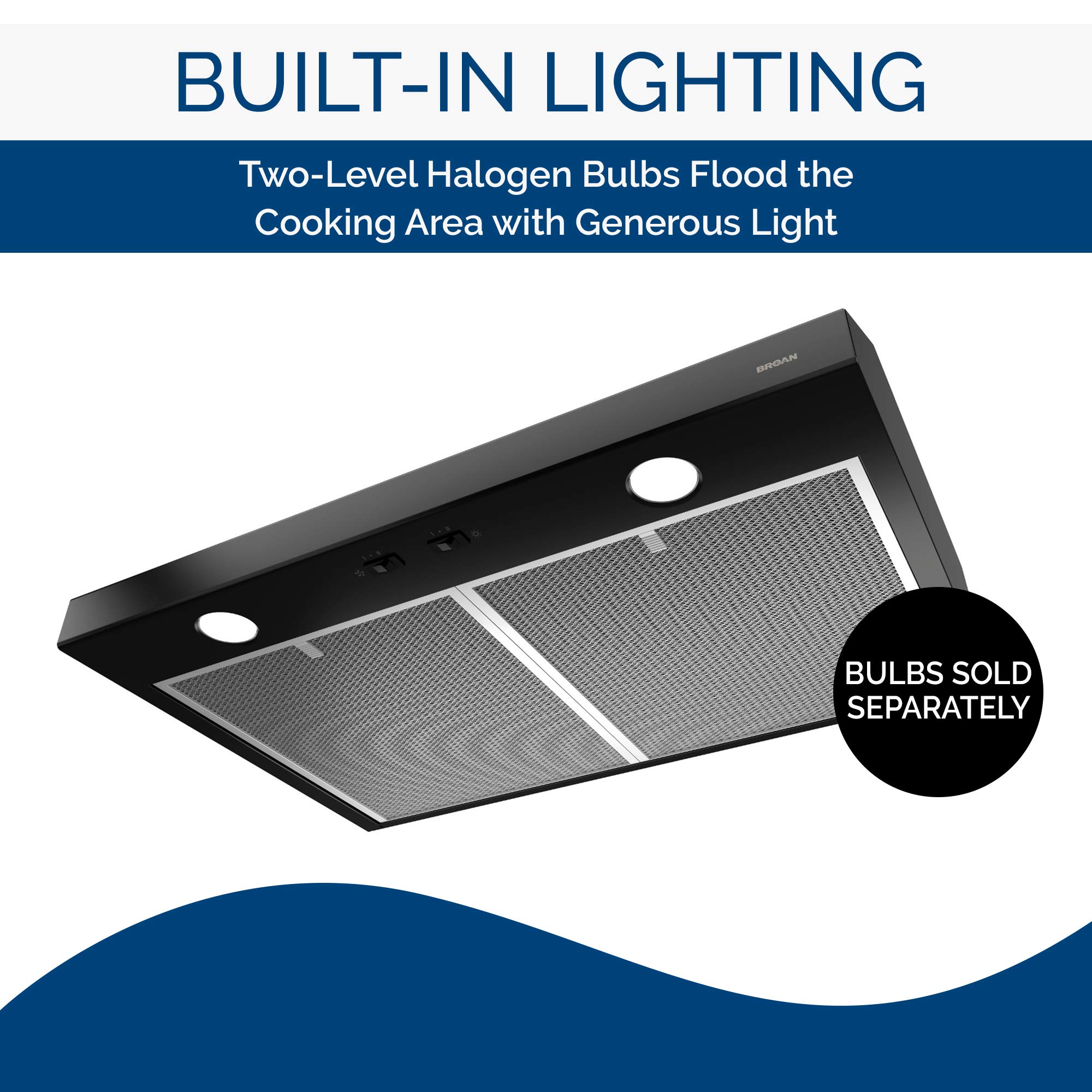 Broan-NuTone BCSD130BL Glacier 30-inch Under-Cabinet 4-Way Convertible Range Hood with 2-Speed Exhaust Fan and Light, Black