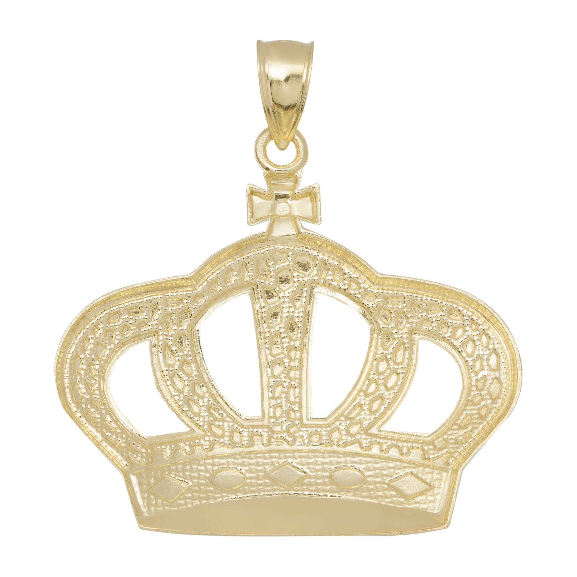 BAYAM Textured Nugget Style Crown Pendant Real Solid 10K Yellow Gold Jewelry