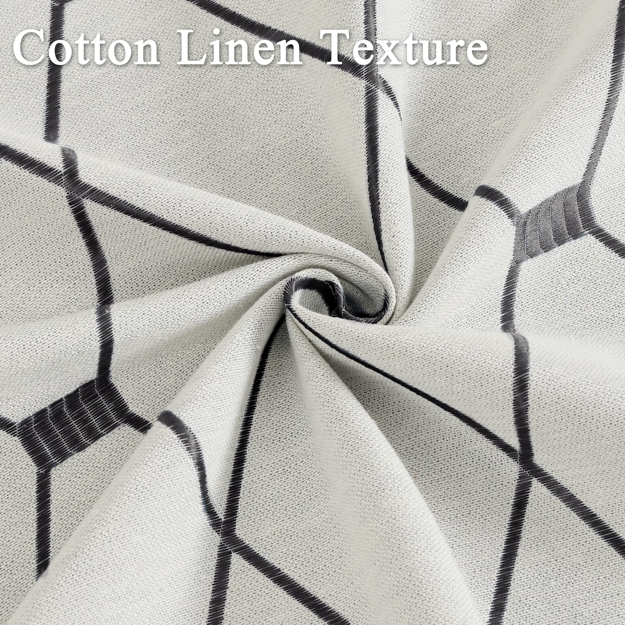 Joywell Cream Linen Textured Curtains 84 inches Long for Living Room Embroidered Farmhouse Window Curtain Grommet Drapes 2 Panels Heavy Cotton Curtains Black Checkered Pattern on Beige