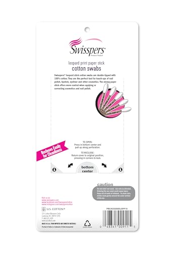 Swisspers Premium Leopard Paper Swabs – 300 Count (Pack of 1) – Fun and Stylish Cotton Swabs with Leopard Print Design – 100% Cotton Tips for Beauty and Personal Care