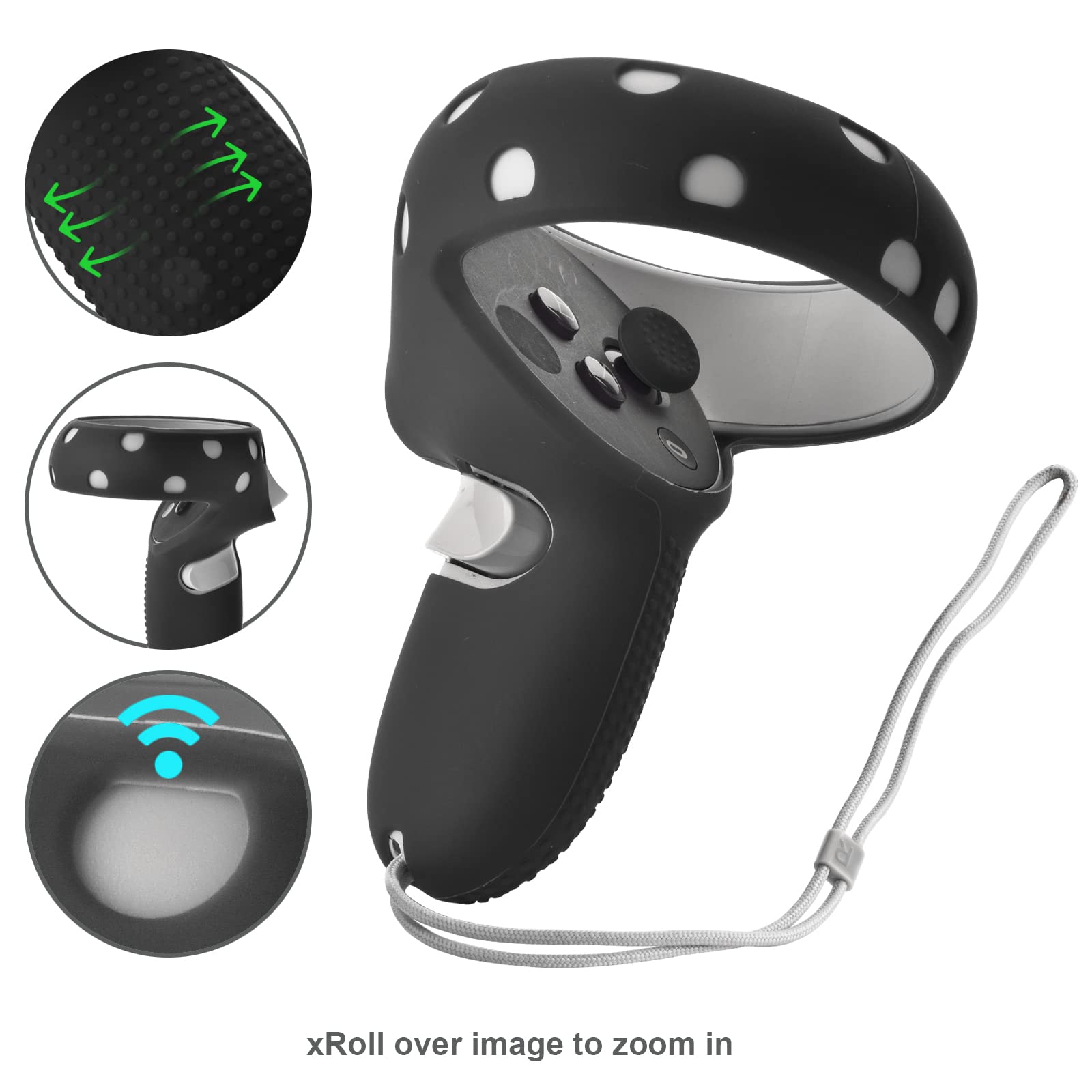 Silicone Controller Grip for Quest 2 Accessories, with VR Headset Lens Cleaning Pen, Thumb Button Cap,Protective Lens Cover, Silicone Face Cover Sweat Guard Anti-Leakage Pad (Black)