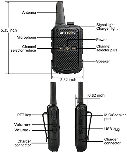 Retevis RT15 Rechargeable Walkie Talkies for Adults,Portable FRS Two-Way Radios Mini,VOX Lock USB Charging,for Outdoor Camping,Family Travel(1 Pack)