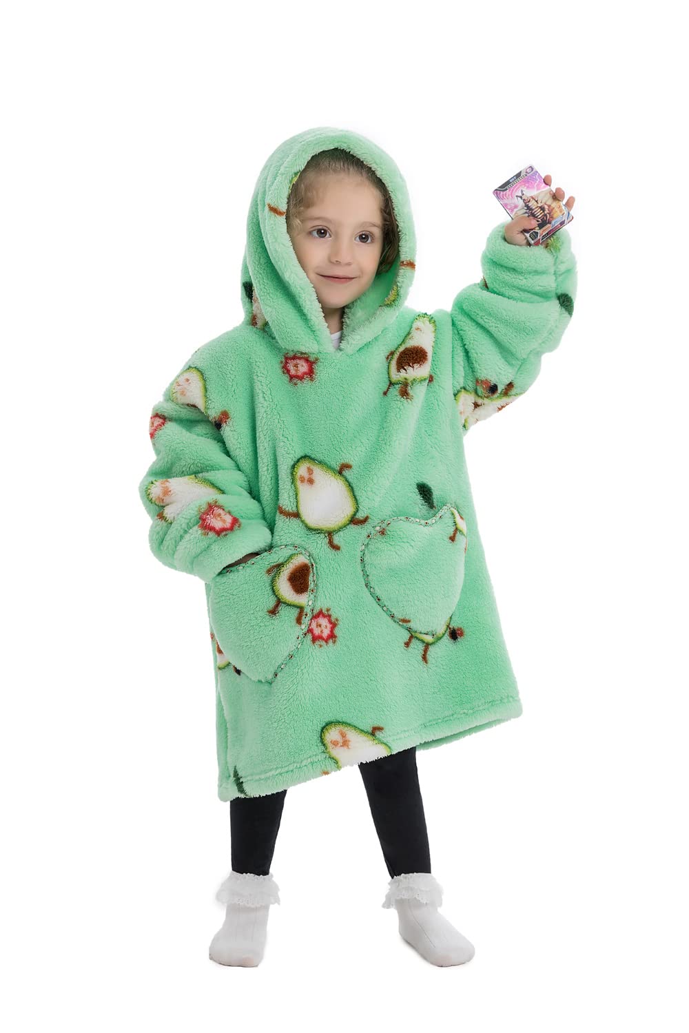 QFULFUN Wearable Blanket Hoodie for Kids Toddlers Cozy Oversized Hooded Blanket Sweatshirt with Pocket for Little Girl Boy