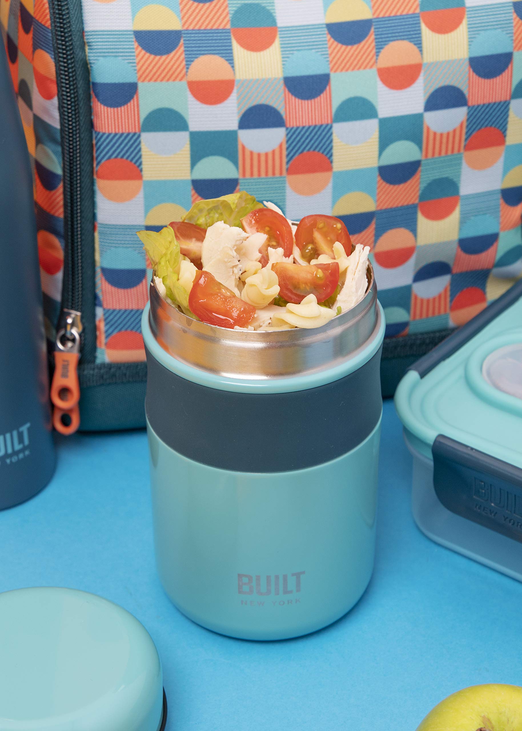 Built Double Wall Vacuum Insulated Food Flask for Hot and Cold Foods, Stainless Steel, Teal, 490 ml