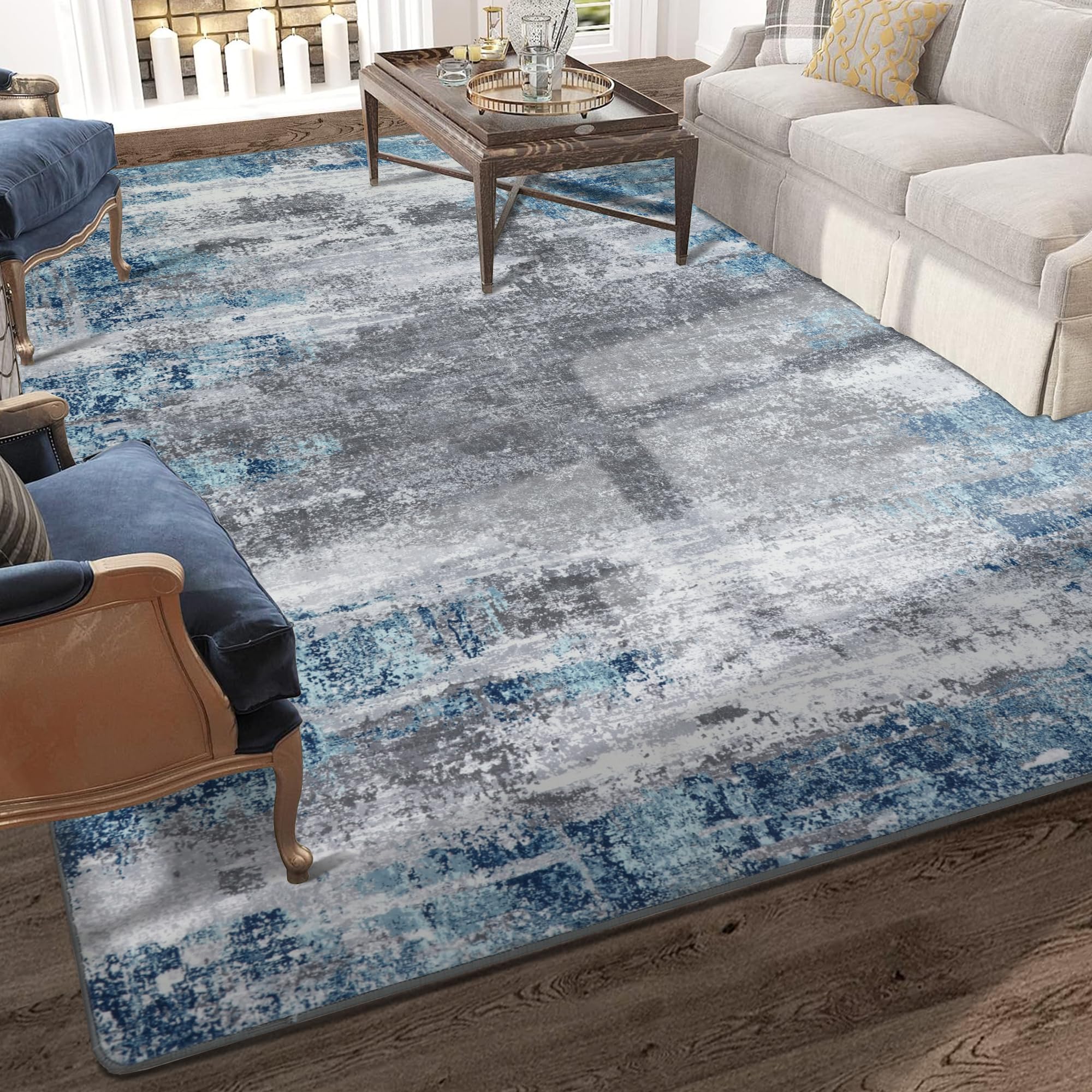 BEIMO Area Rugs for Bedroom Living Room Machine Washable Soft Large Modern Abstract Dining Room Rug, Non Slip Carpet with Gripper, Teal 3x5