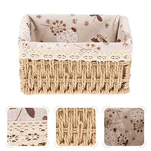 Veemoon . Snacks Makeup Bowls Seagrass Cloth Candy Books Tabletop Inch Food Office Shelves Holder Organizer Storage Wooden M Baskets Bin Snack Rectangular Baskets, Woven Cosmetics Liner