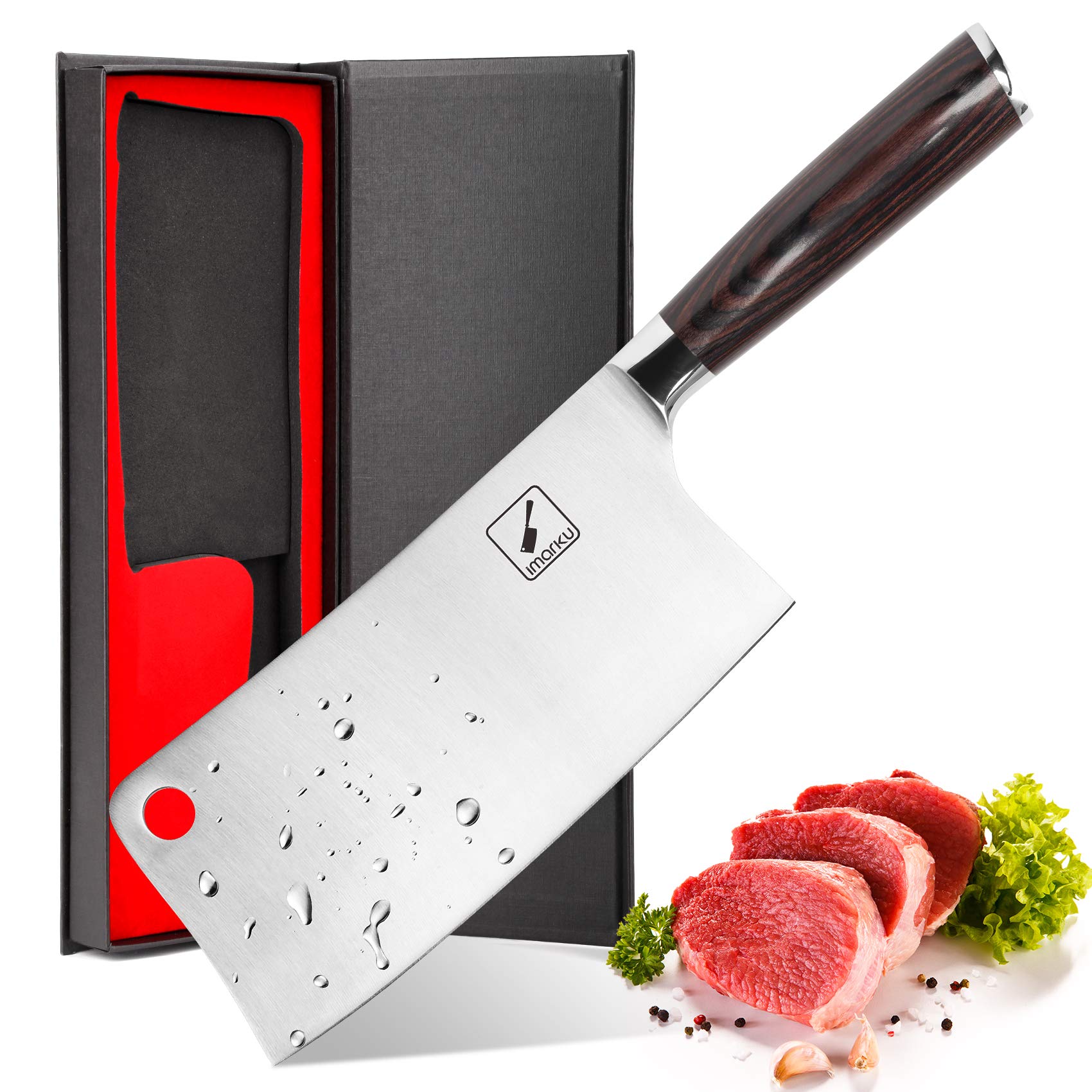 imarku 7 Inch Meat Cleaver & 16-Piece Kitchen Knife Set with Block