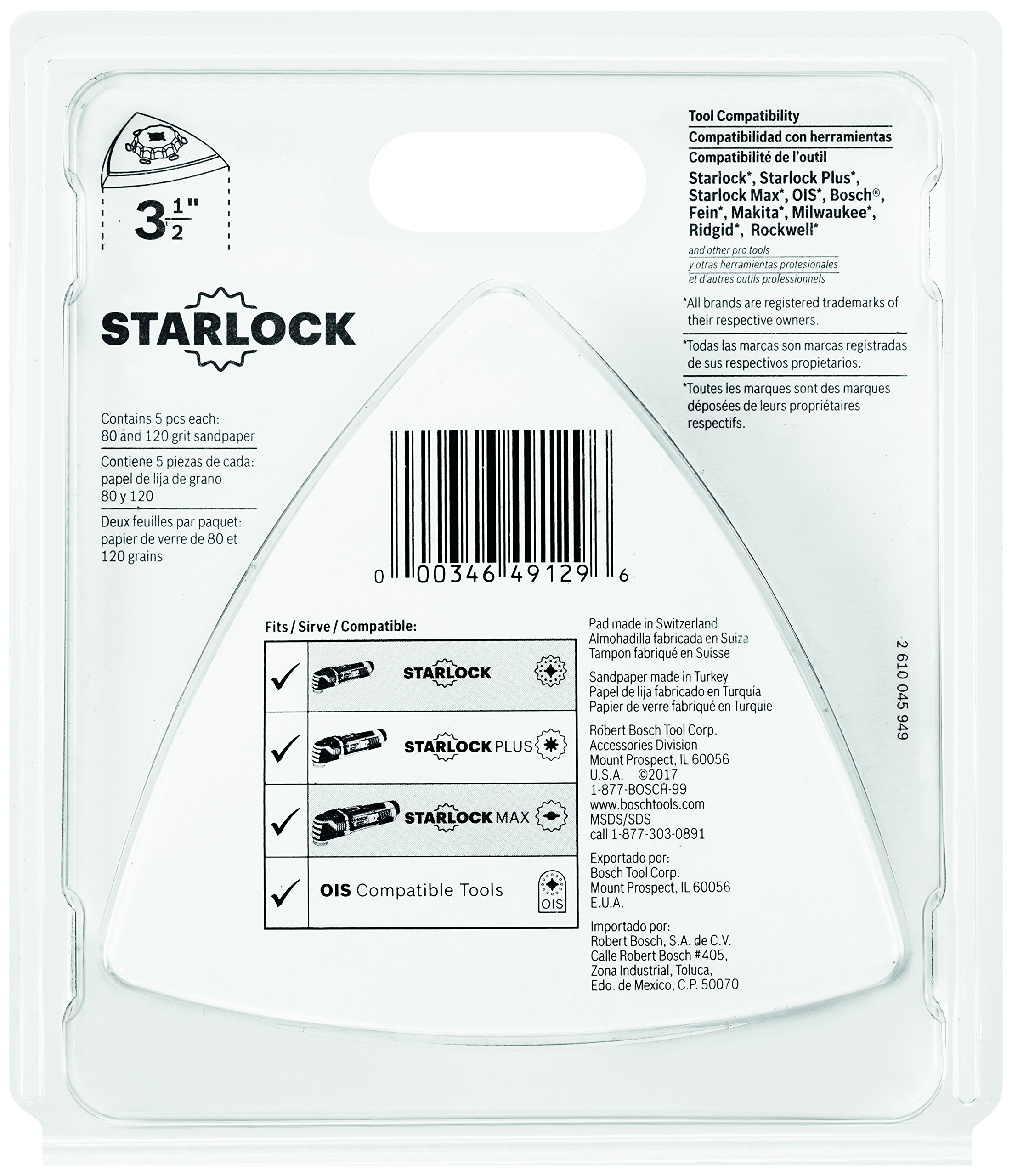 BOSCH OSL350SPDK 11-Piece 3-1/2 In. Starlock Oscillating Multi Tool 80 & 120 Grit Hook-and-Loop Delta Sanding Pad Assorted Kit for Multipurpose Sanding Applications in Plywood, Hardwoods, Softwoods