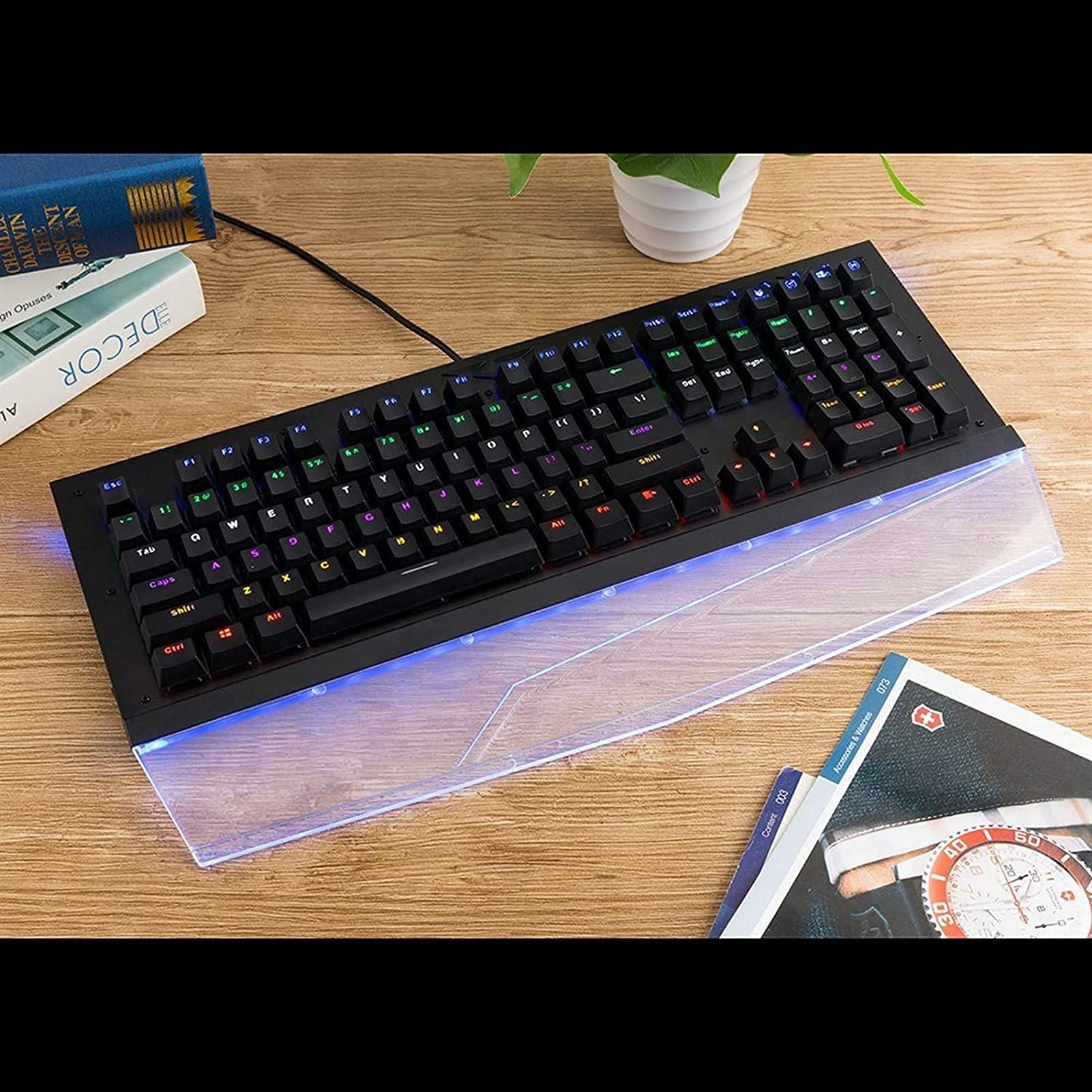 XYLXJ Mechanical Gaming Keyboard LED Backlit Wired Keyboard with Blue Switches for Windows Gaming PC (108 Keys, Black)