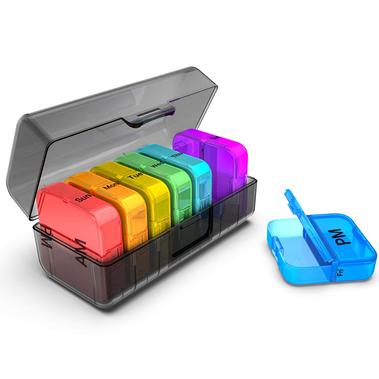 Daviky Weekly Pill Organizer 2 Times a Day, Am Pm Pill Organizer 7 Day, Large Travel Vitamin Pill Box Twice a Day, Daily Supplement Organizer Pill Container Dispenser Big Medication Case
