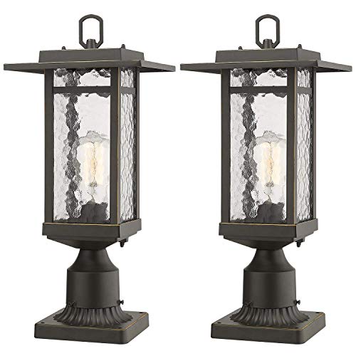 Beionxii Dusk to Dawn Outdoor Post Lights, 21inch Pier Mount Lantern Exterior Lamp Post Light Fixture with Base, Oil Rubbed Bronze A268P-2PK