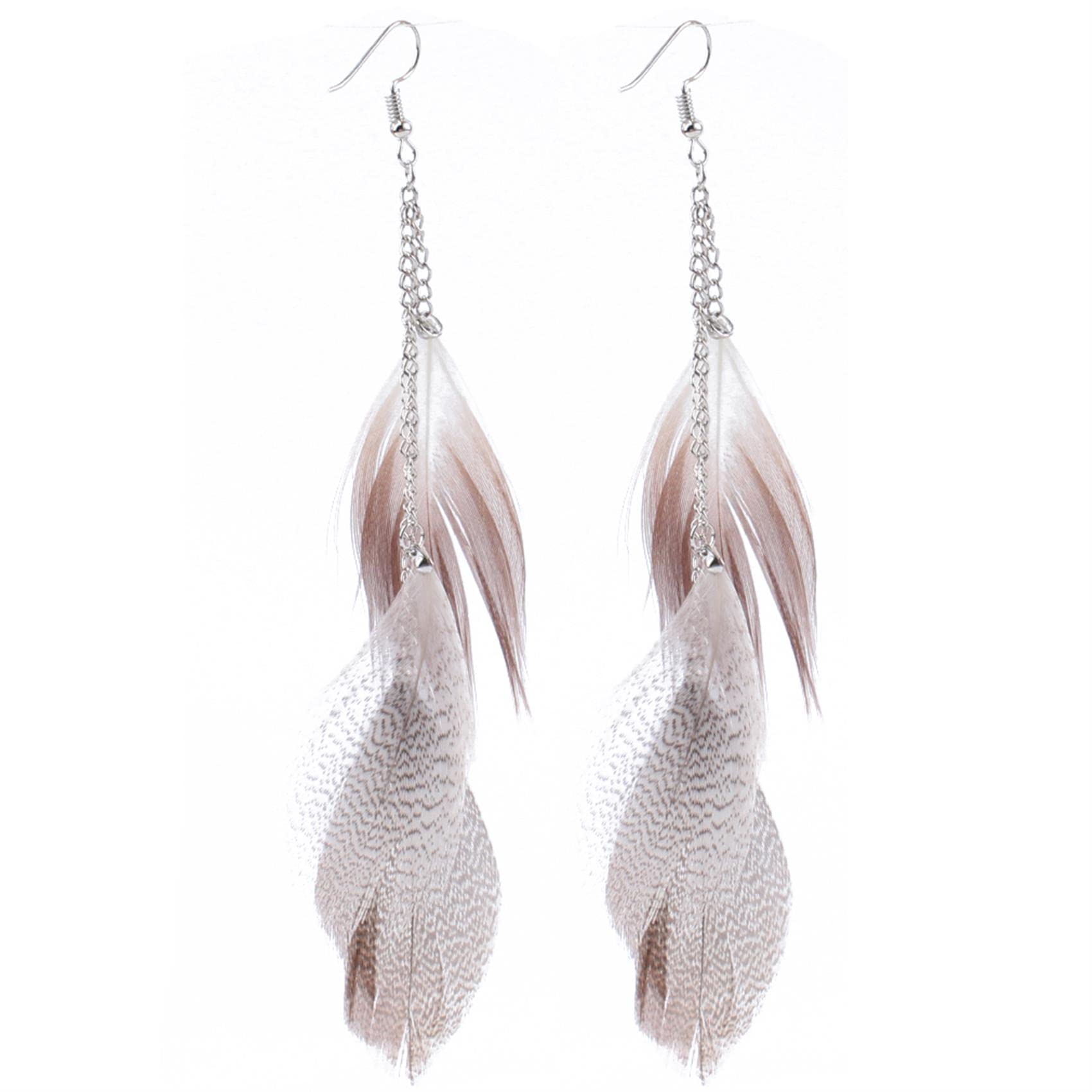 Bayetss Long Feather Tassel Dangle Earrings Lightweight Feather Statement Earrings for Women Hook Dangle Earrings,grey