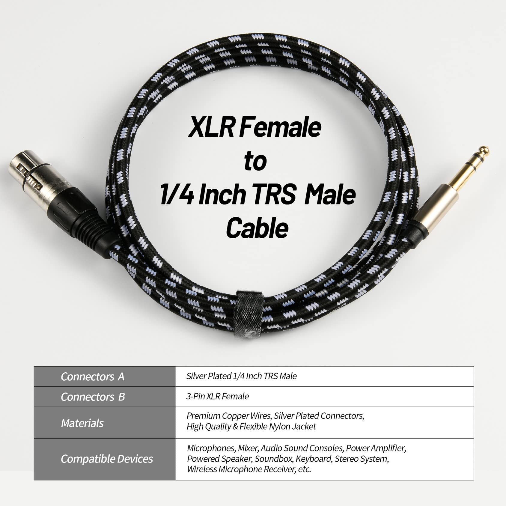 Sound harbor XLR Female to 1/4" TRS Cable, Balanced Microphone Cables,10 Feet