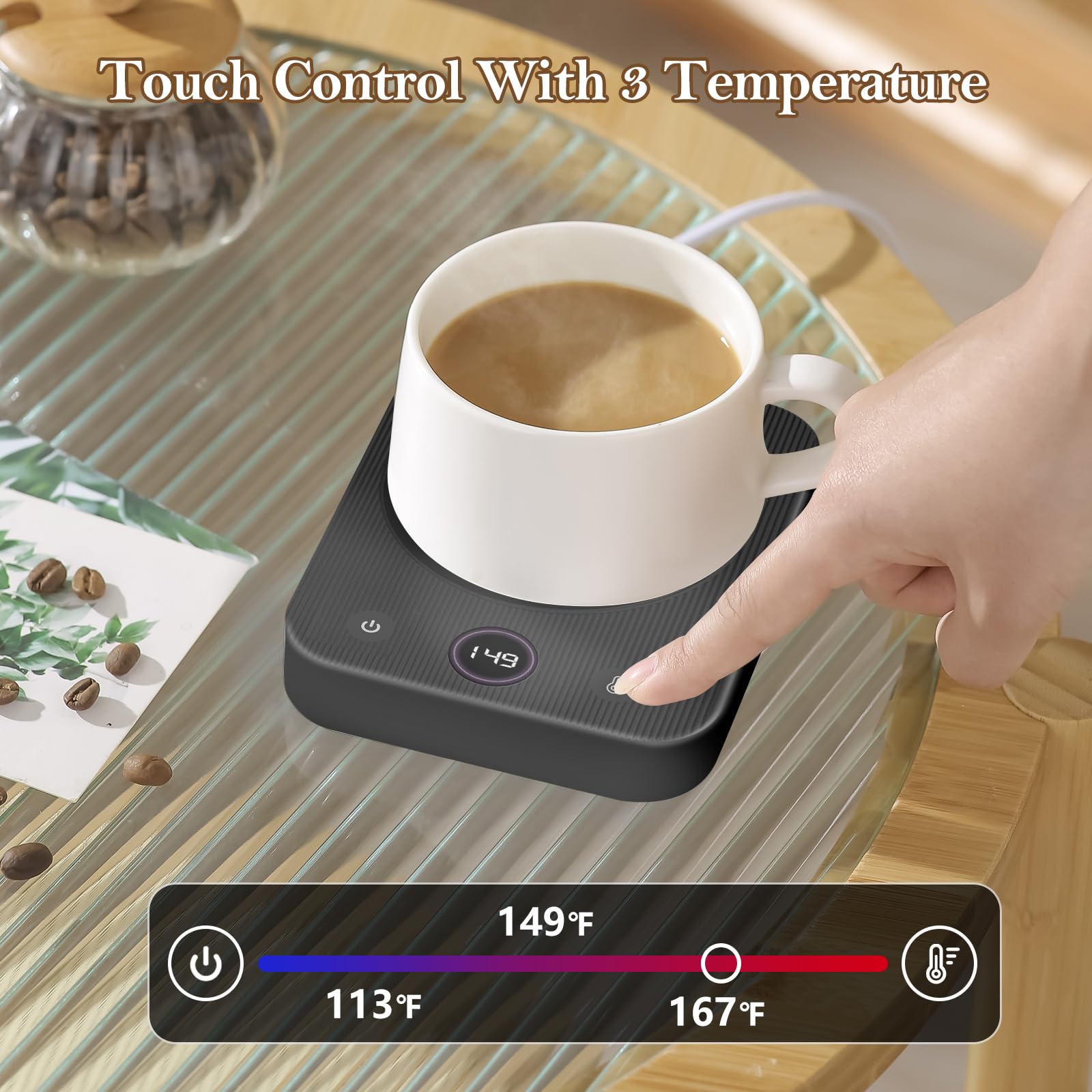 Coffee Mug Warmer for Desk, Coffee Cup Beverage Warmer, 4 Hours Auto Shut-Off Candle Heating Plate for Office, Home and Travel with 3 Temperature (Black)