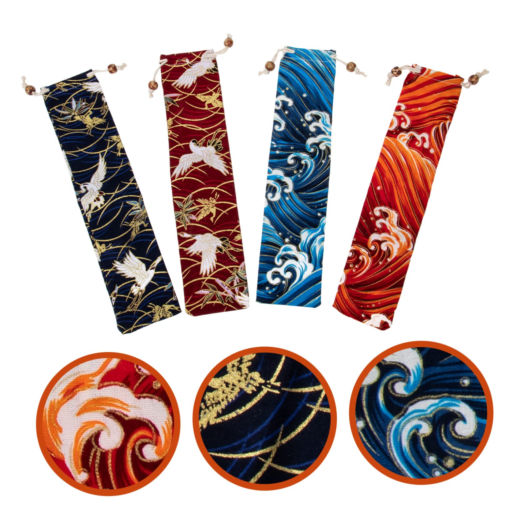 Cabilock 4pcs Drawstring Bag Pocket Wallet Straw Purse Folding Bracket Straw Carrying Bag Silk Drawstring Bag Utensil Holder Cutlery Bags Tableware Bag Japanese Style Tableware Bag Fabric