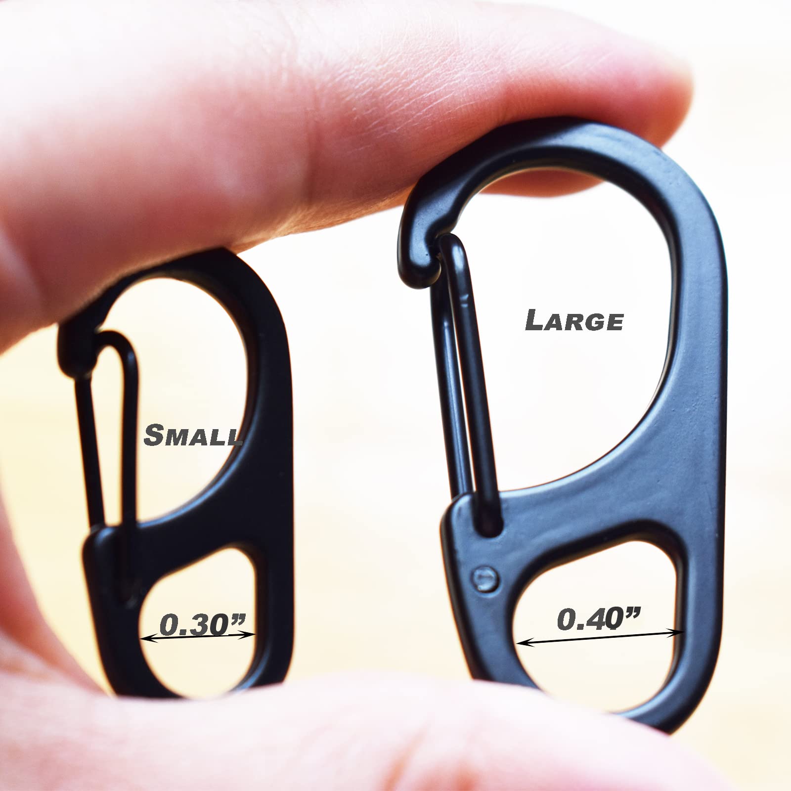 Bytiyar Small Carabiner Clips 1.85inch (47mm) Metal Snap Hooks with Fixed Eye Spring Gate Keychain Parocord Rope Clasps Accessories, 6 Pcs Black