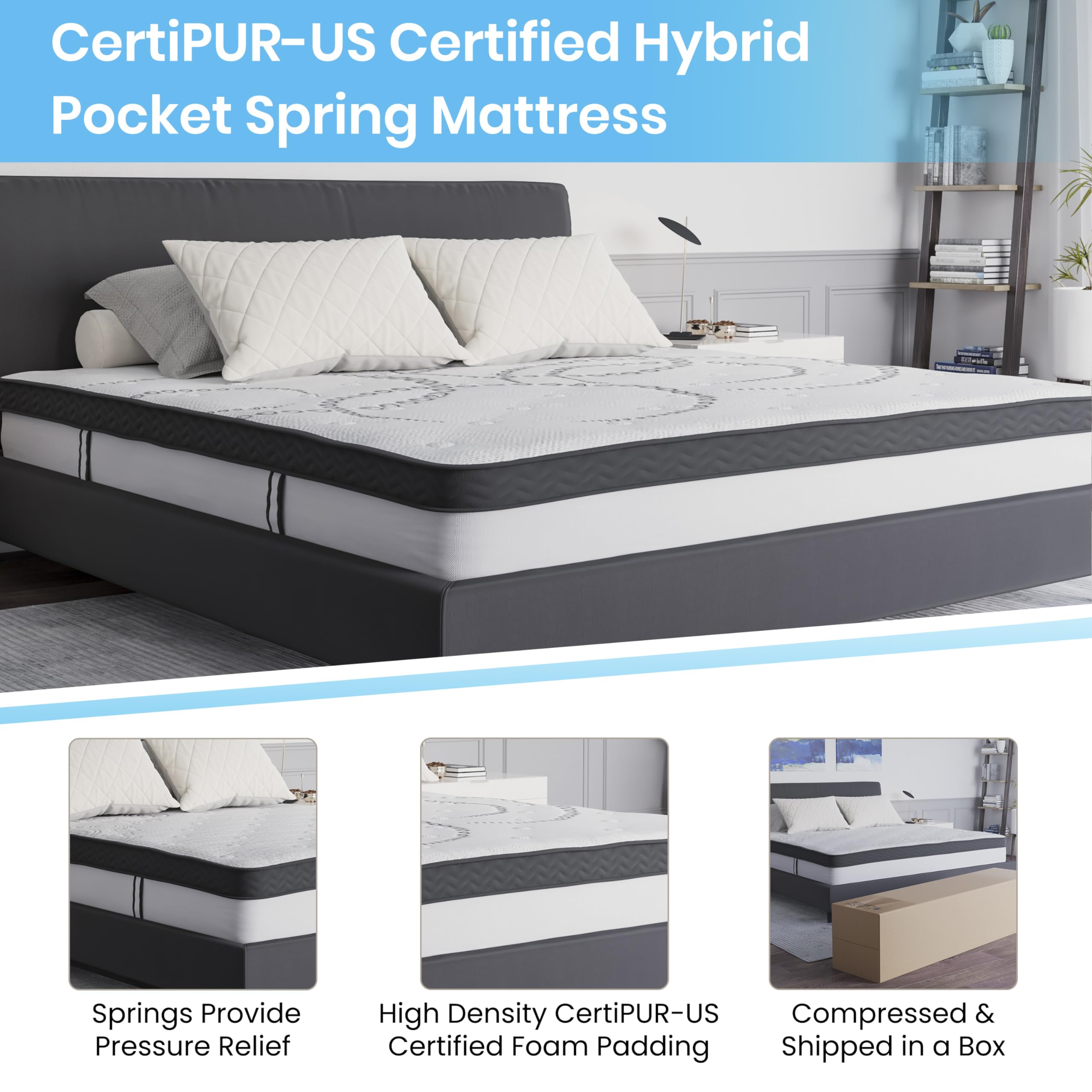 EMMA + OLIVER Astor 10 Inch Hybrid Pocket Spring Mattress, King Mattress in a Box
