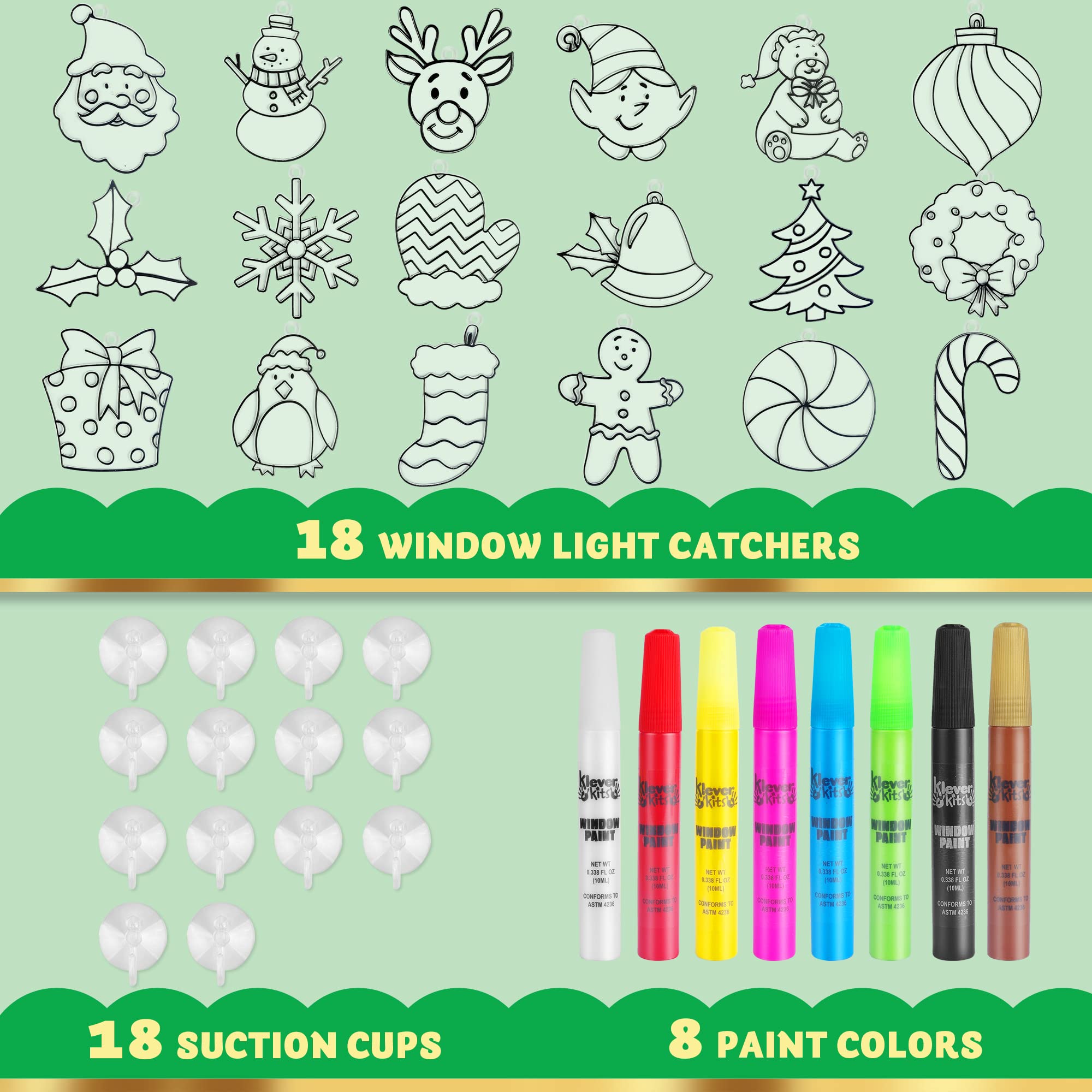 JOYIN Christmas 18 PCS Window Sun Catchers DIY Paint Art and Craft Kit, Make Your Own Window Clings for Christmas Holiday Decorations,Kids Art Project