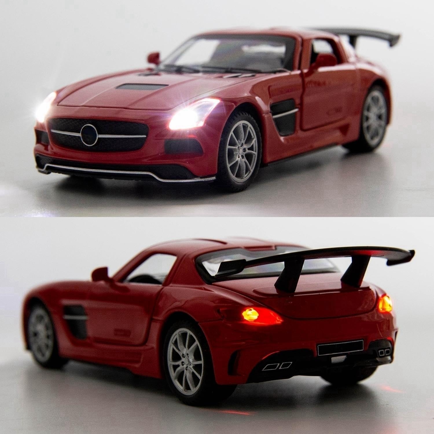 BDTCTKfor 1:32 SLS AMG Model Car, Diecast Zinc Alloy Pull Back Toy Car with Sound and Light for Kids Boy Girl White