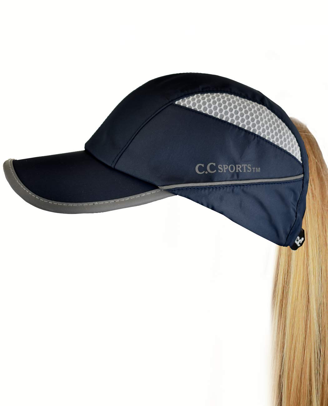 C.C Ponycap Messy High Bun Ponytail Water Resistant Adjustable Mesh Reflective Sporty Baseball Cap, Hot Pink