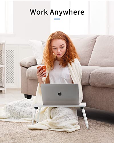Folding Lap Desk, Ruxury Laptop Stand Bed, Breakfast Serving Tray, Portable & Lightweight Mini Table, Lap Tablet Desk for Sofa Couch Floor - White