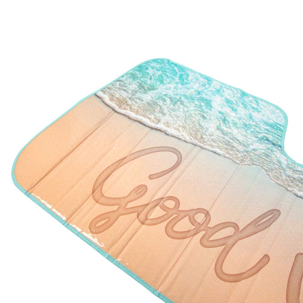 BDK Good Vibes Beach Wave Front Windshield Sunshade Accordion Folding Style Auto Shade for Car Truck SUV Van Blocks UV Rays Sun Visor Protector Easy Setup Keeps Your Vehicle Cool - 58 x 27 inches